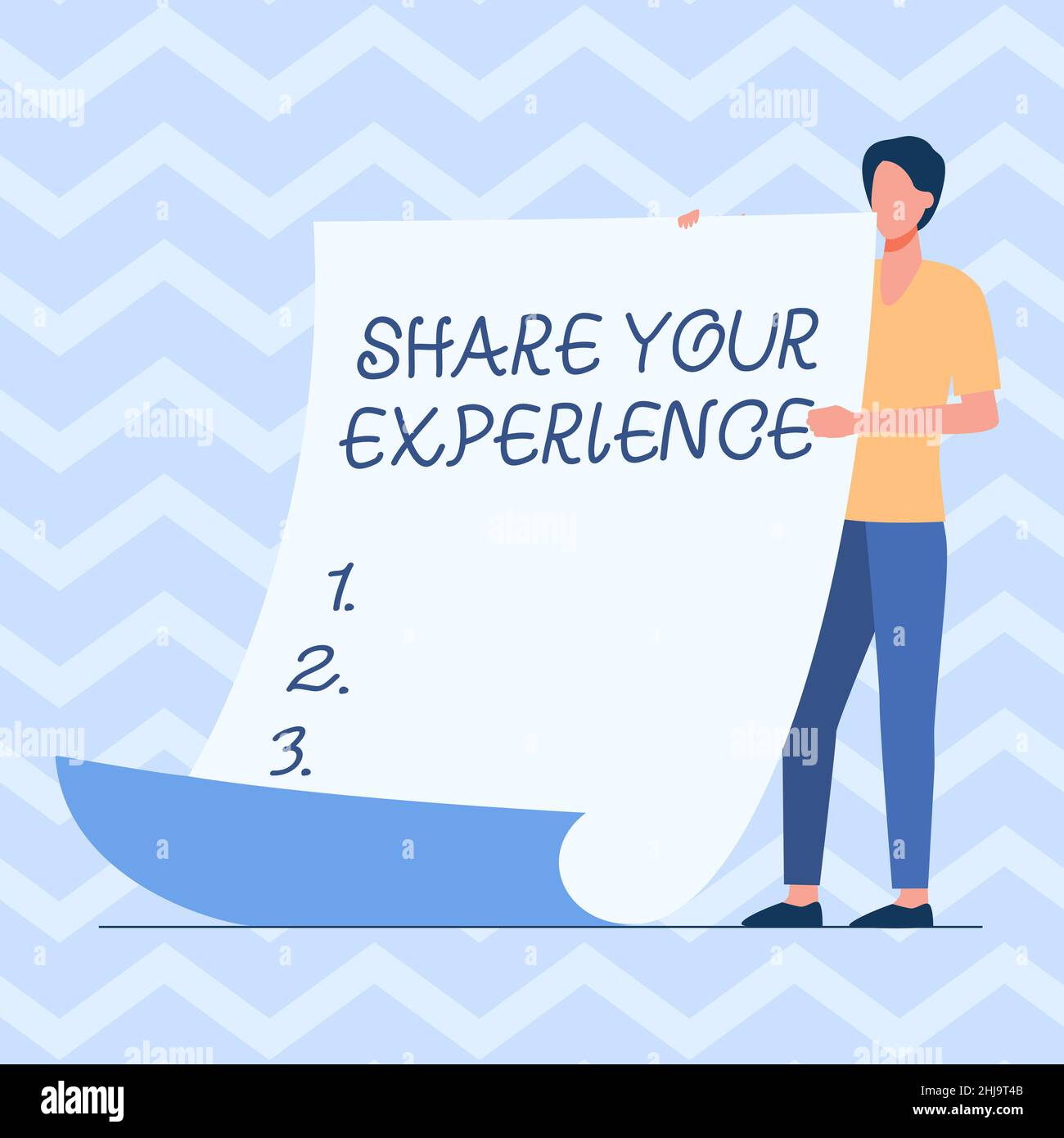 Hand writing sign Share Your Experience. Word Written on tell us your ...