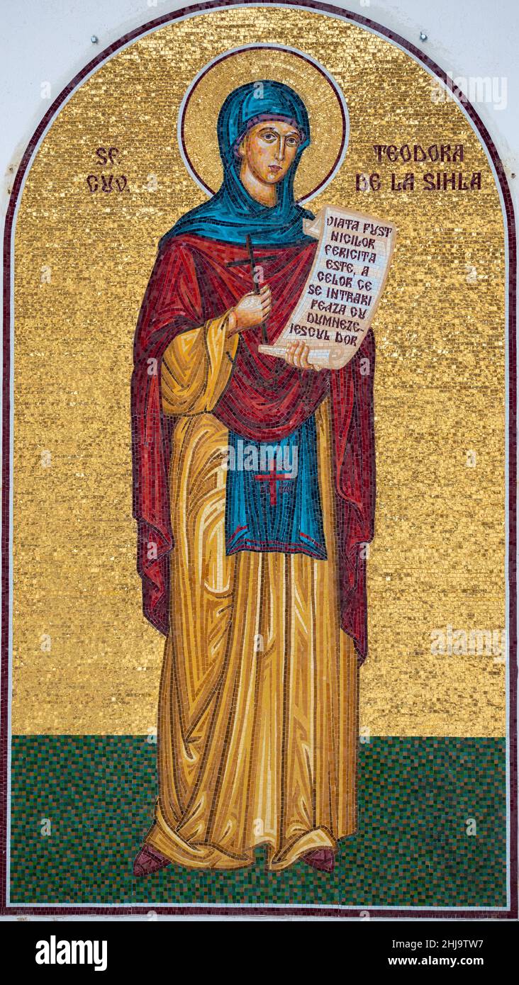 Mosaic icon representing Saint Theodora at the Sihla Monastery in ...