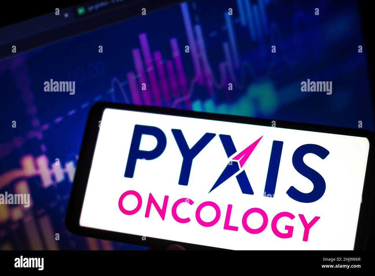 In this photo illustration, a Pyxis Oncology logo seen displayed on a ...
