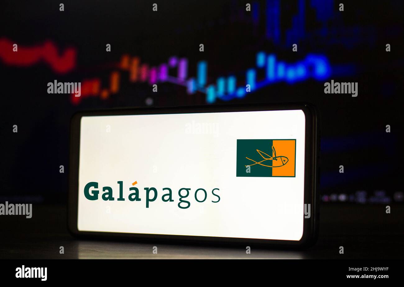 In this photo illustration, a Galápagos NV logo seen displayed on a ...