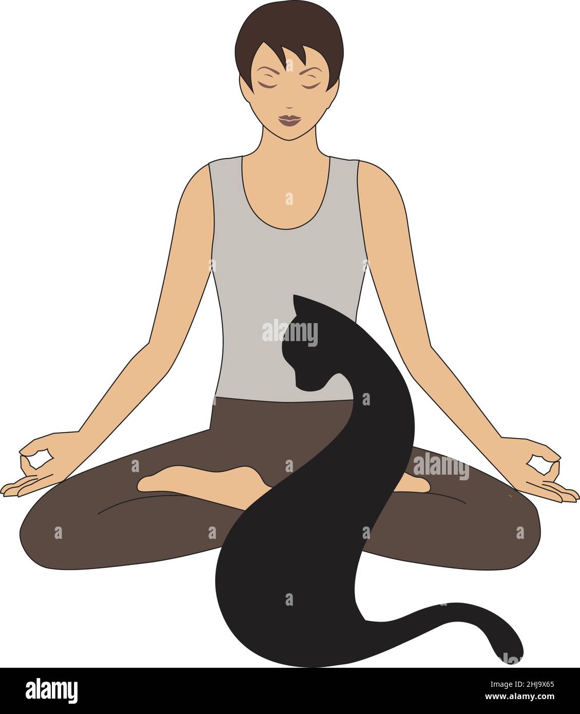 Woman black cat sitting Stock Vector Images - Alamy