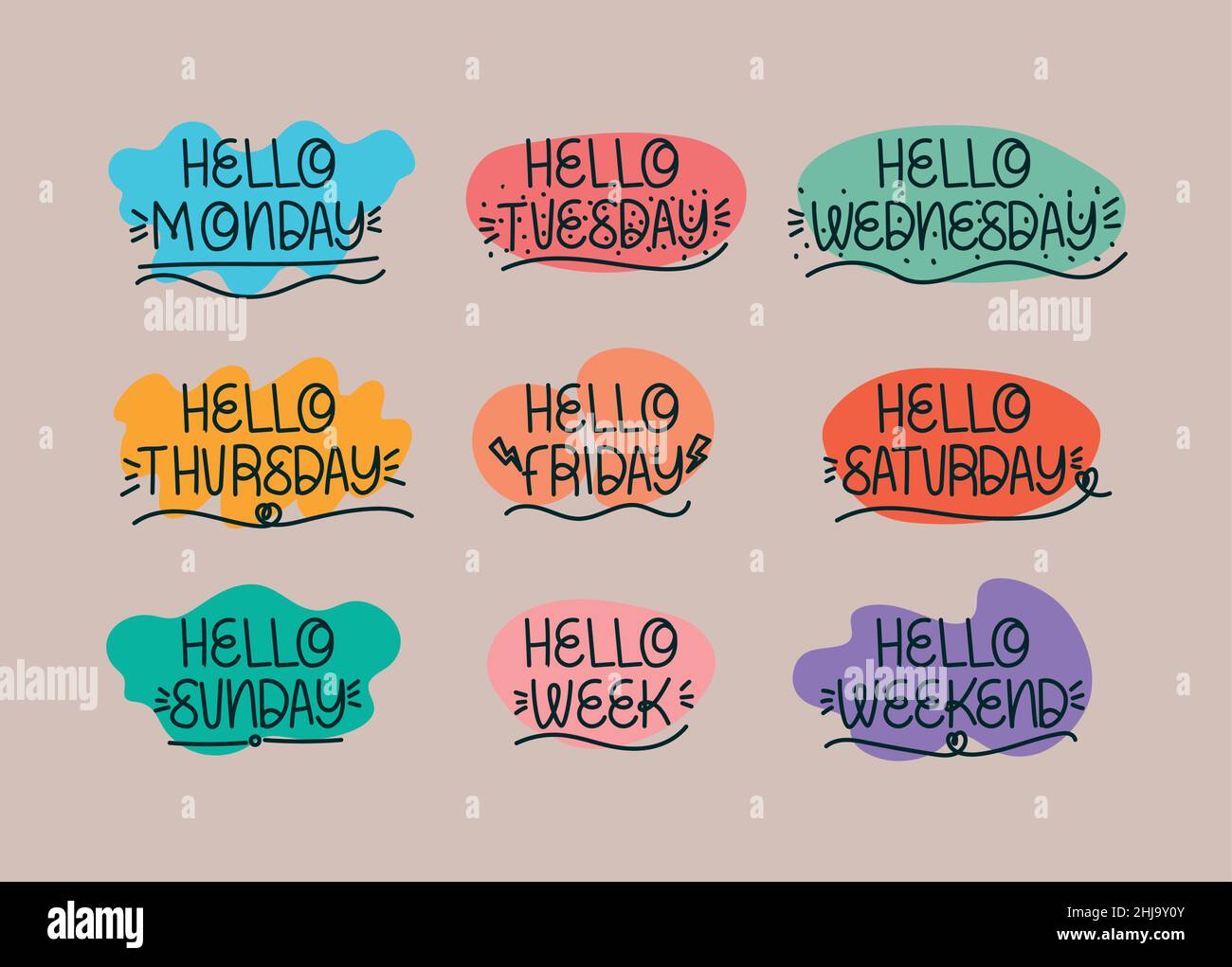 letterings of hello week days Stock Vector Image & Art - Alamy