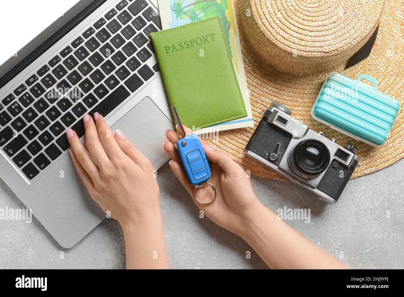 Laptop top view people passport hi-res stock photography and images - Alamy