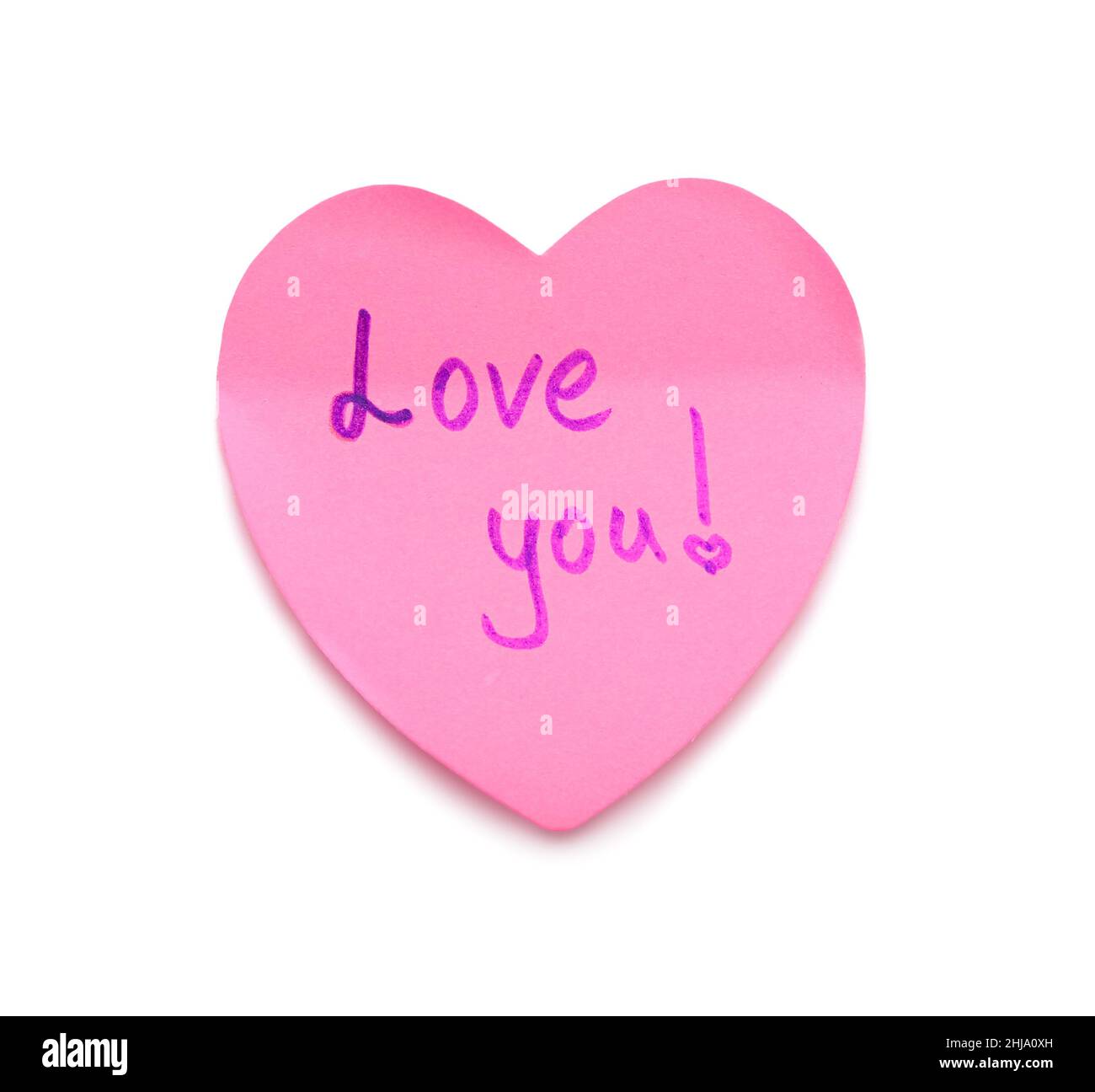 Heart shaped sticky note with text LOVE YOU on white background Stock ...