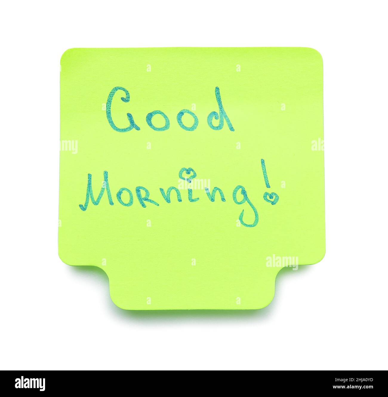Green sticky note with text GOOD MORNING on white background Stock ...