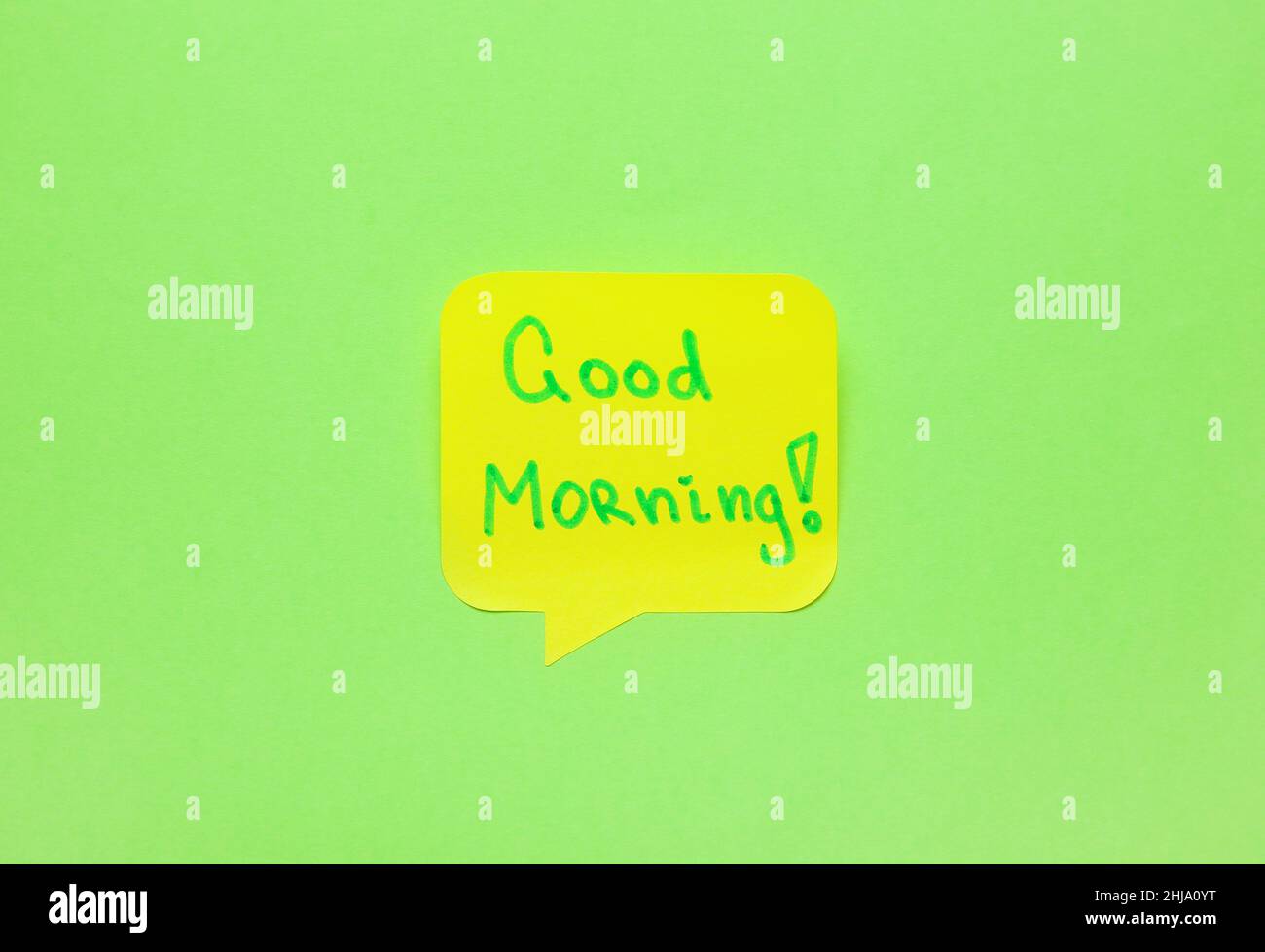 Sticky note with text GOOD MORNING on green background Stock Photo - Alamy