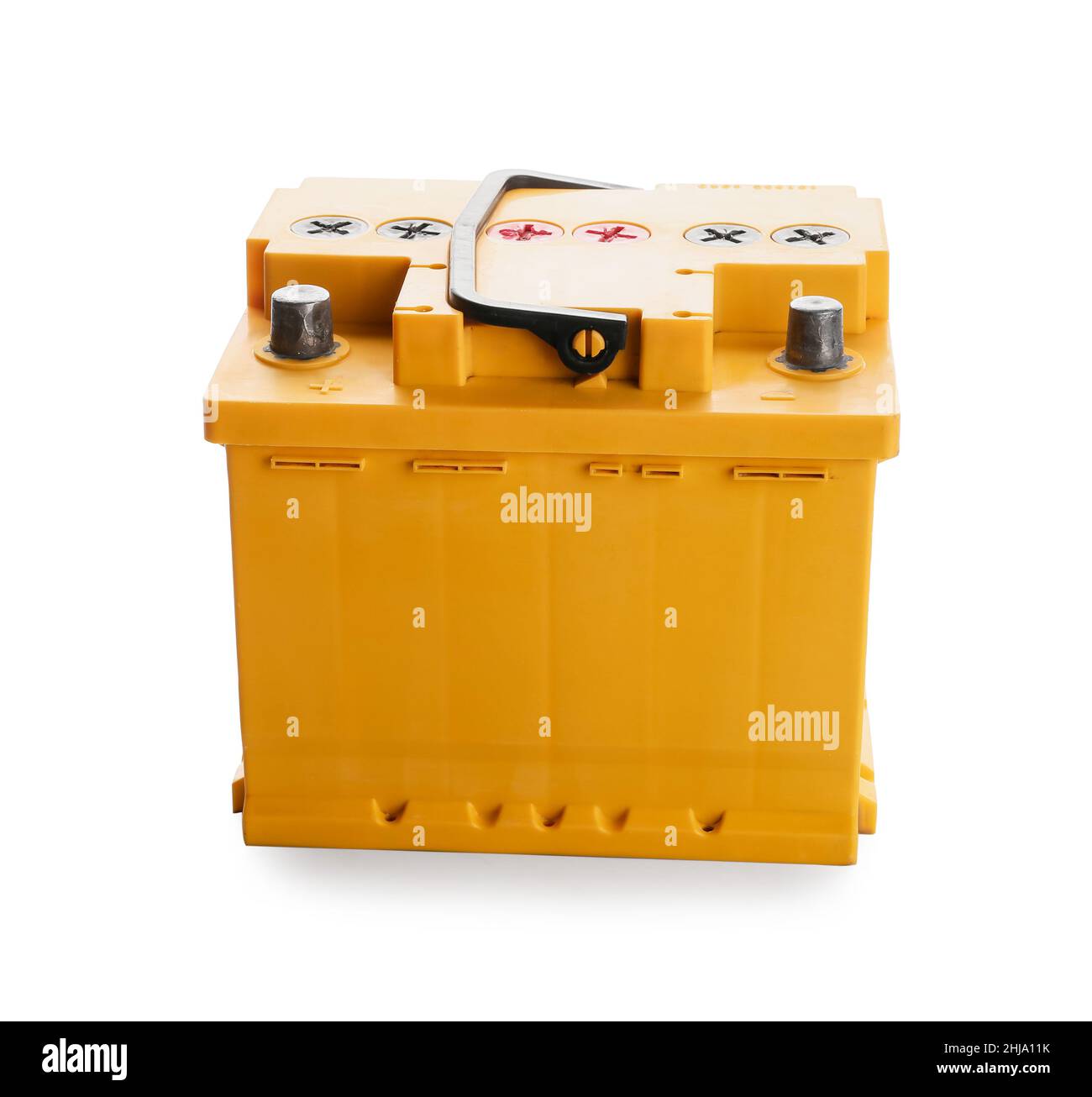 Modern car battery on white background Stock Photo - Alamy
