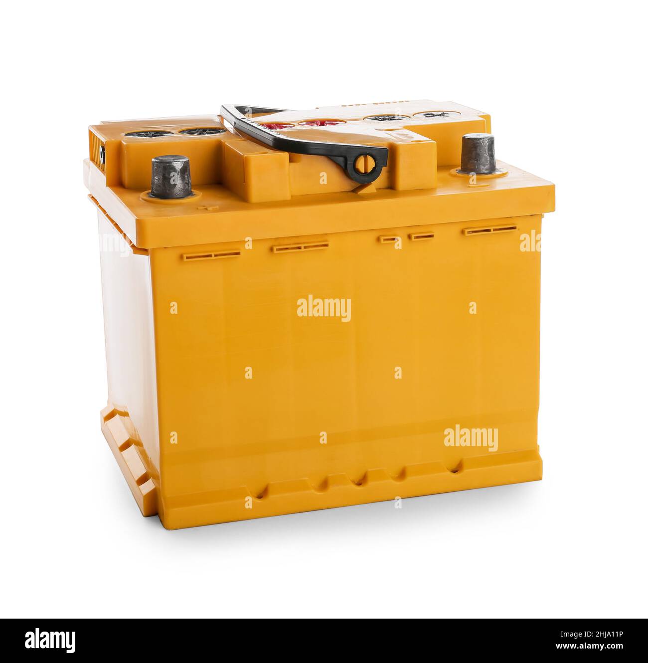 Modern car battery on white background Stock Photo - Alamy