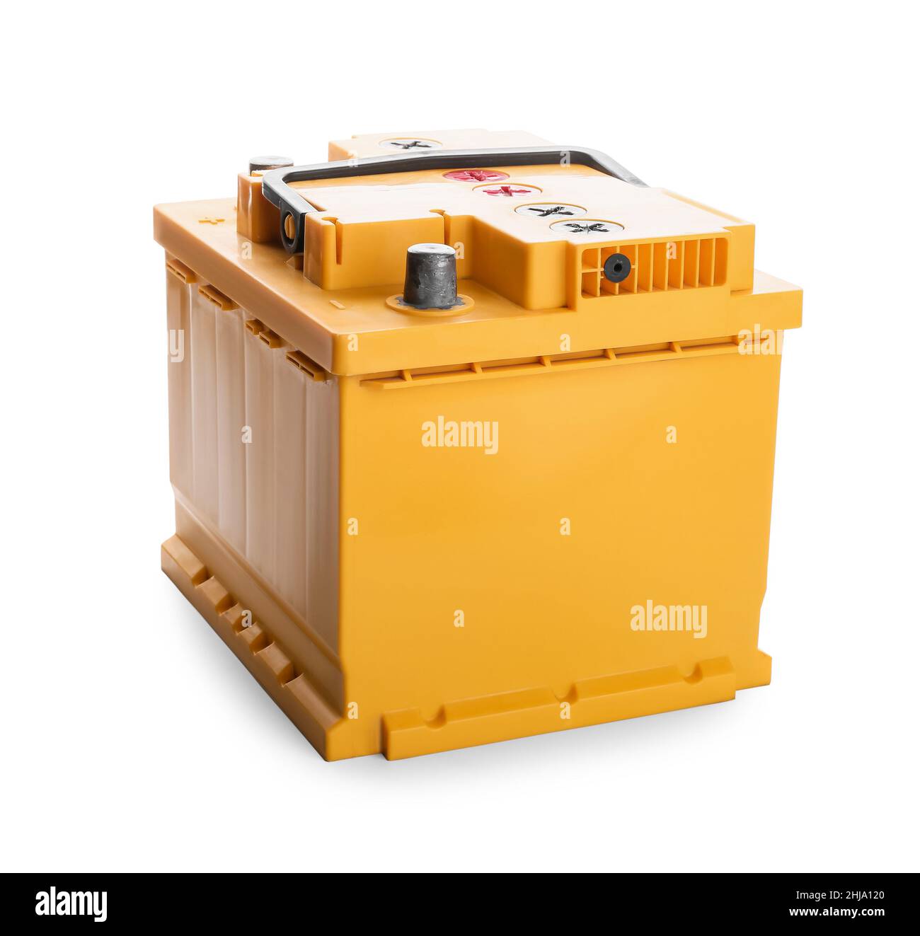 Modern car battery on white background Stock Photo - Alamy