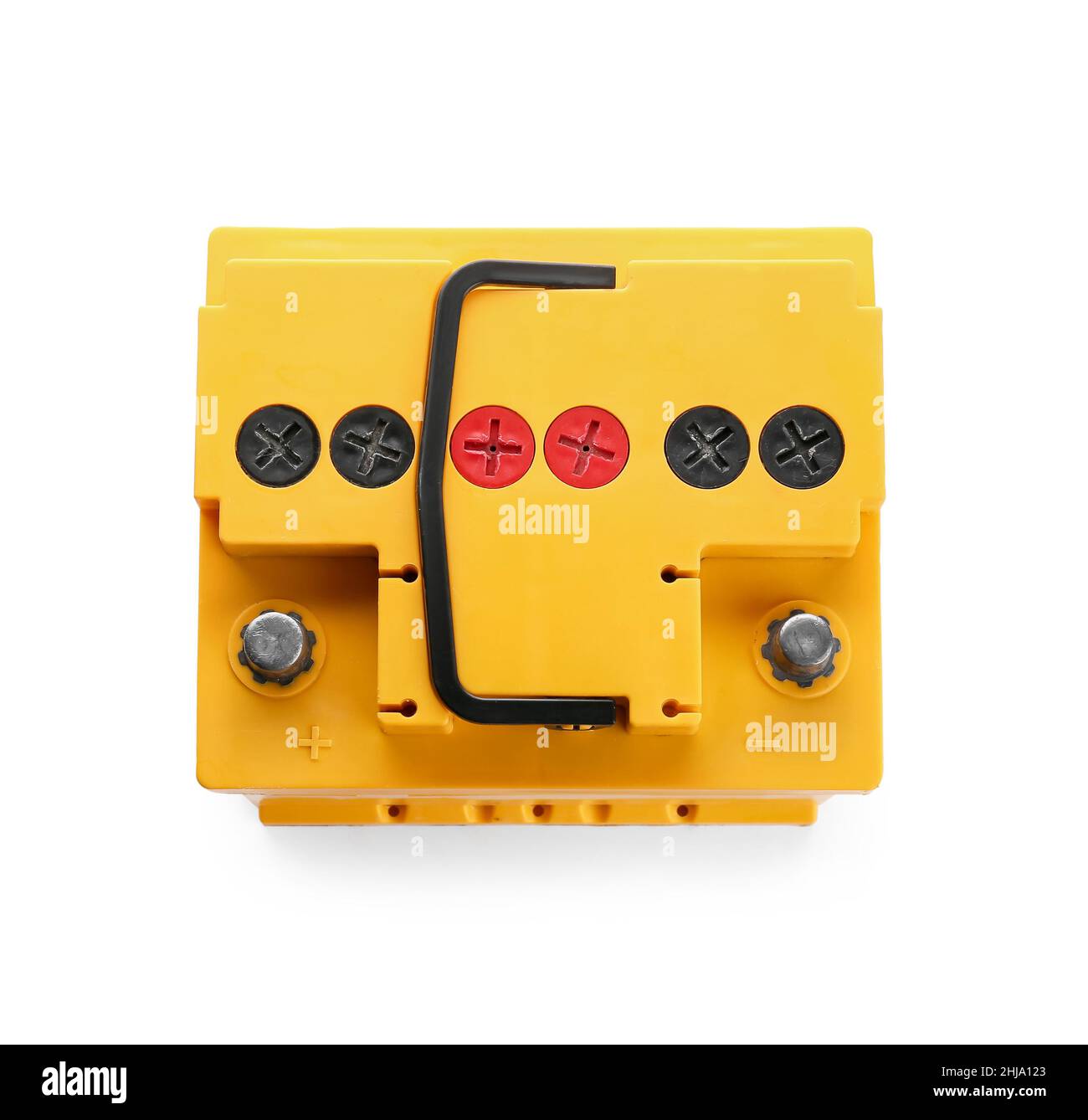 Modern car battery on white background Stock Photo - Alamy