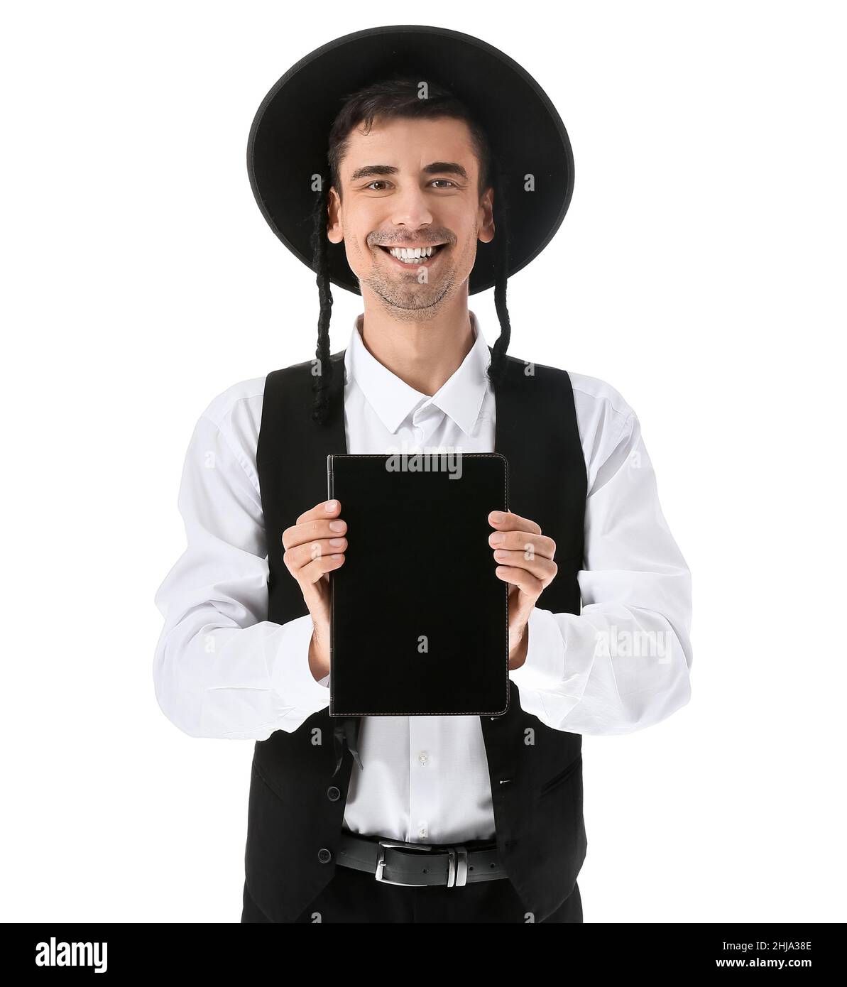 Hasidic Jewish man with Torah on white background Stock Photo - Alamy