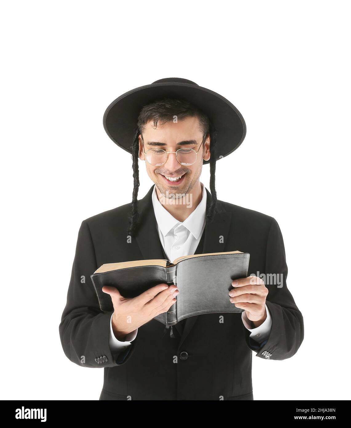 Hasidic Jewish man with Torah on white background Stock Photo - Alamy