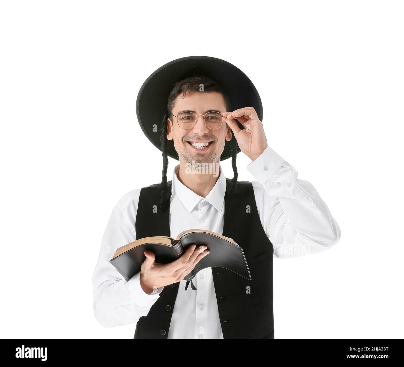 Hasidic Jewish man with Torah on white background Stock Photo - Alamy