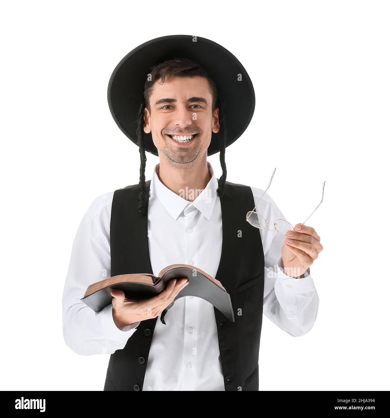 Hasidic Jewish man with Torah on white background Stock Photo - Alamy