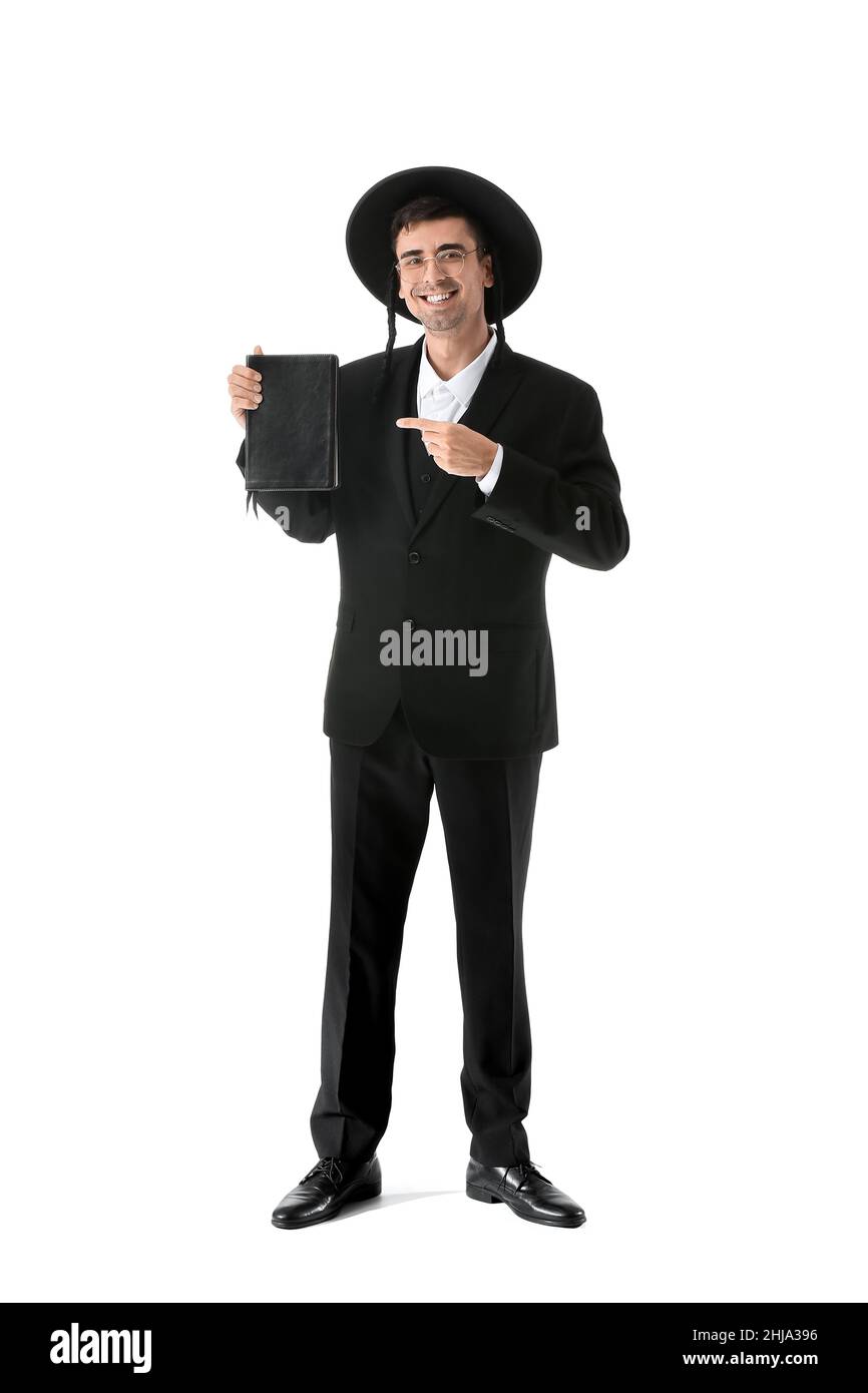 Hasidic Jewish man with Torah on white background Stock Photo - Alamy