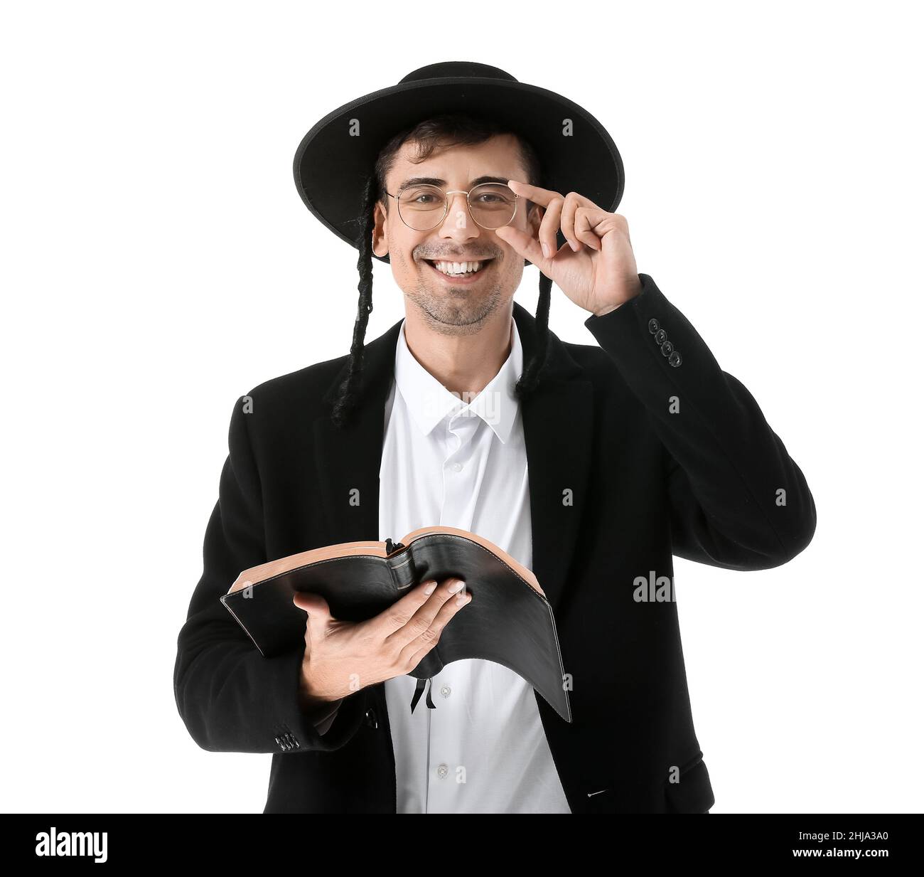 Hasidic Jewish man with Torah on white background Stock Photo - Alamy