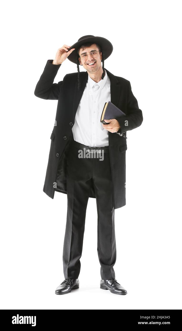Hasidic Jewish man with Torah on white background Stock Photo - Alamy