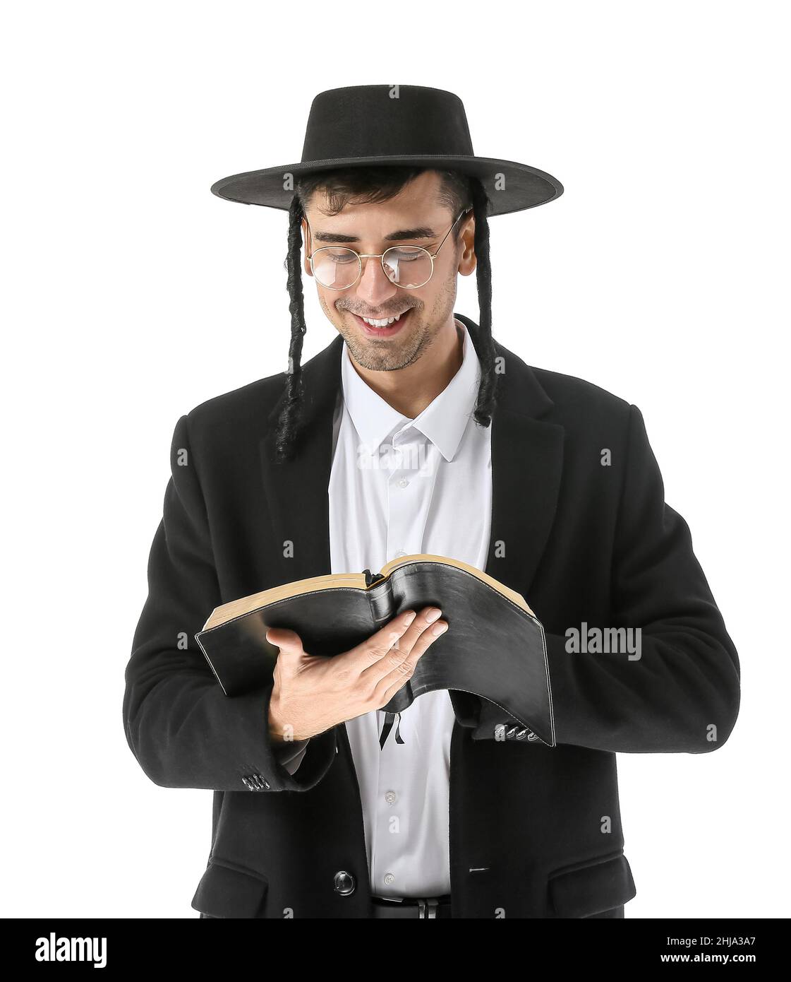 Hasidic Jewish man with Torah on white background Stock Photo - Alamy