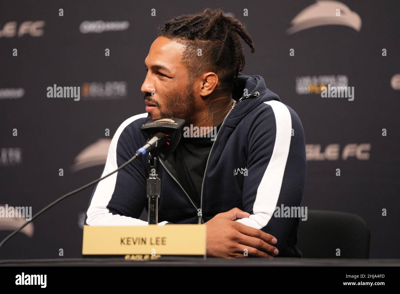 MIAMI, FL- JANUARY 27: Kevin Lee speaks with the press during the Eagle ...