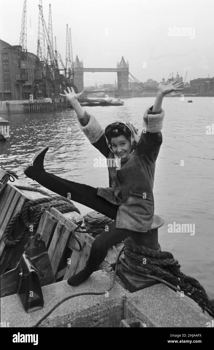 Millicent Martin by the Thames during filming of 'Nothing but the best ...