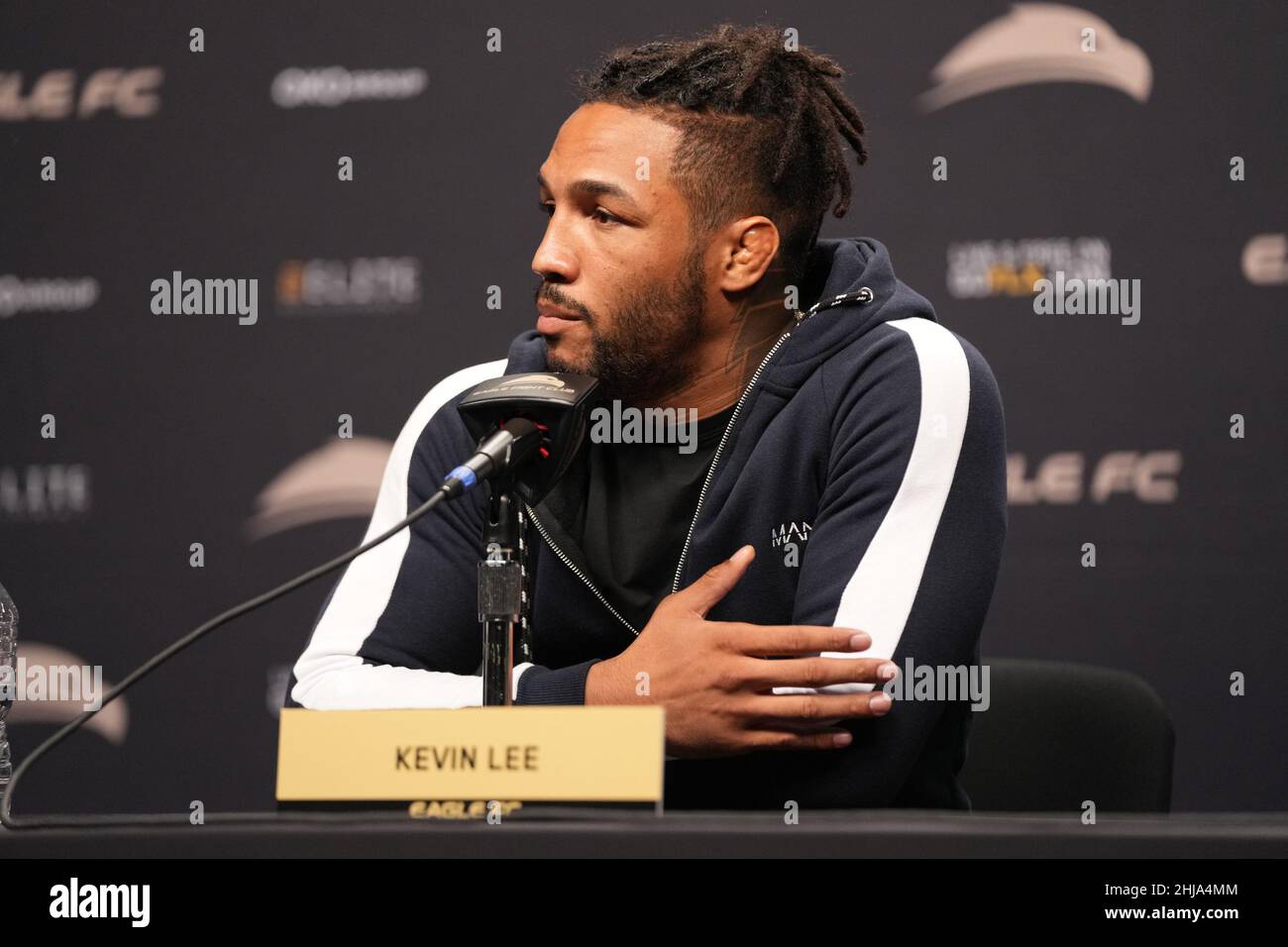 MIAMI, FL- JANUARY 27: Kevin Lee speaks with the press during the Eagle ...