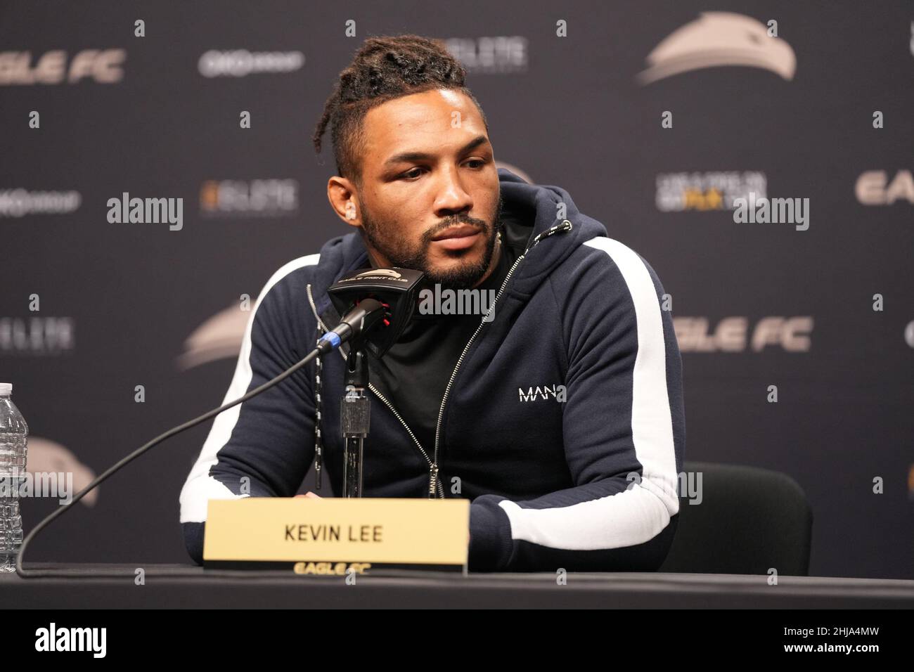 MIAMI, FL- JANUARY 27: Kevin Lee speaks with the press during the Eagle ...