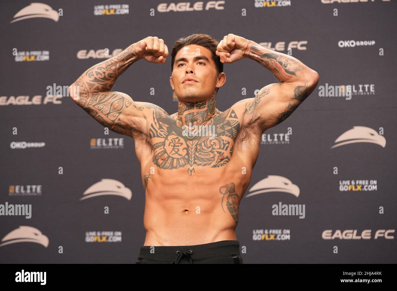 MIAMI, FL- JANUARY 27: Zach Zane steps on the scale at the Eagle FC 44 ...