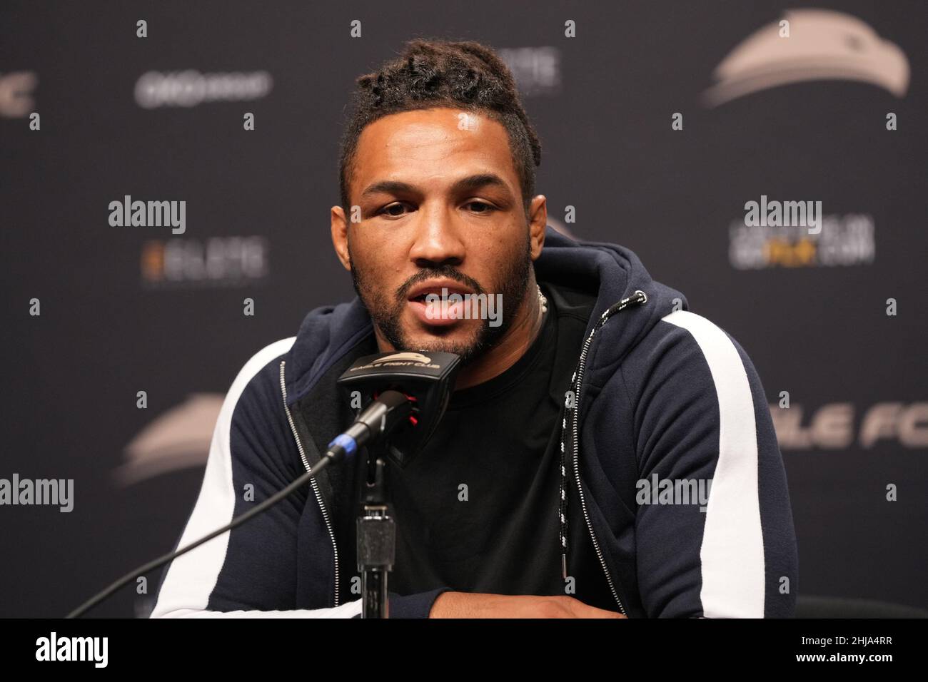 MIAMI, FL- JANUARY 27: Kevin Lee speaks with the press during the Eagle ...
