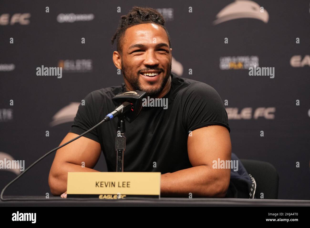 MIAMI, FL- JANUARY 27: Kevin Lee speaks with the press during the Eagle ...