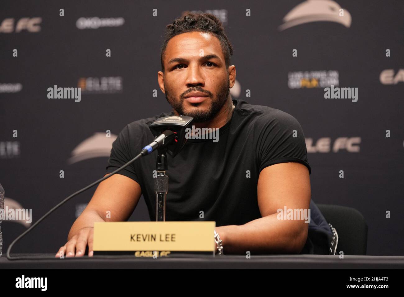 MIAMI, FL- JANUARY 27: Kevin Lee speaks with the press during the Eagle ...