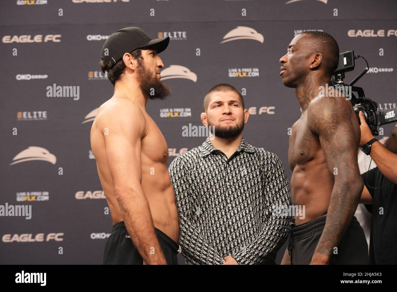 MIAMI, FL- JANUARY 27: (L-R) Raimond Magomedaliev vs. Anthony Njokuani ...
