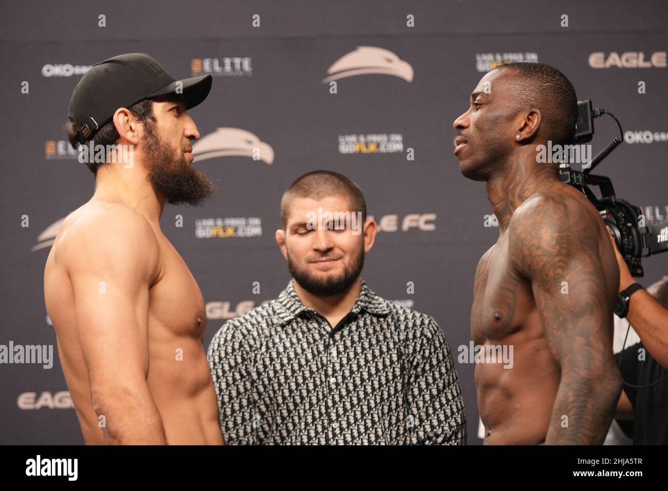 MIAMI, FL- JANUARY 27: (L-R) Raimond Magomedaliev vs. Anthony Njokuani ...