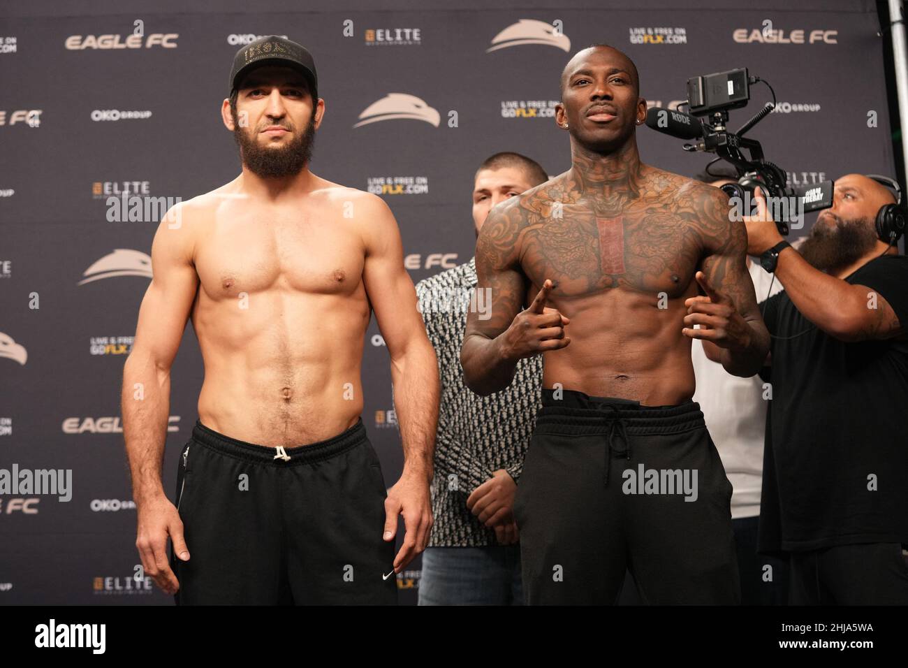 MIAMI, FL- JANUARY 27: (L-R) Raimond Magomedaliev vs. Anthony Njokuani ...