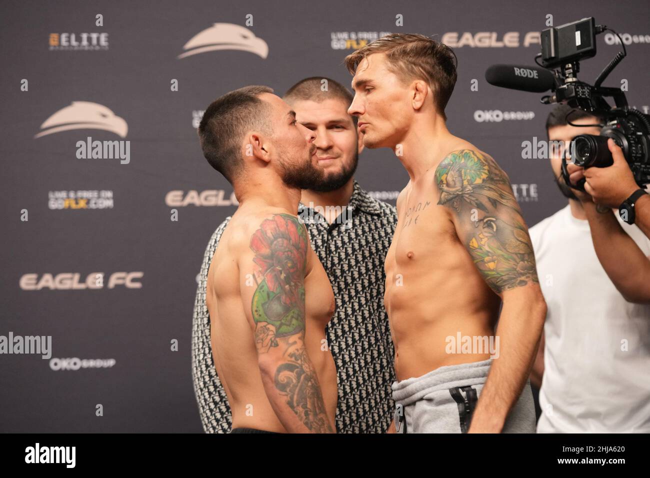 MIAMI, FL- JANUARY 27: (L-R) Ray Borg vs. Cody Gibson face-off at the ...
