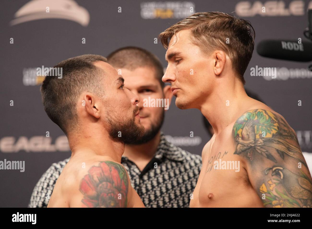 MIAMI, FL- JANUARY 27: (L-R) Ray Borg vs. Cody Gibson face-off at the ...