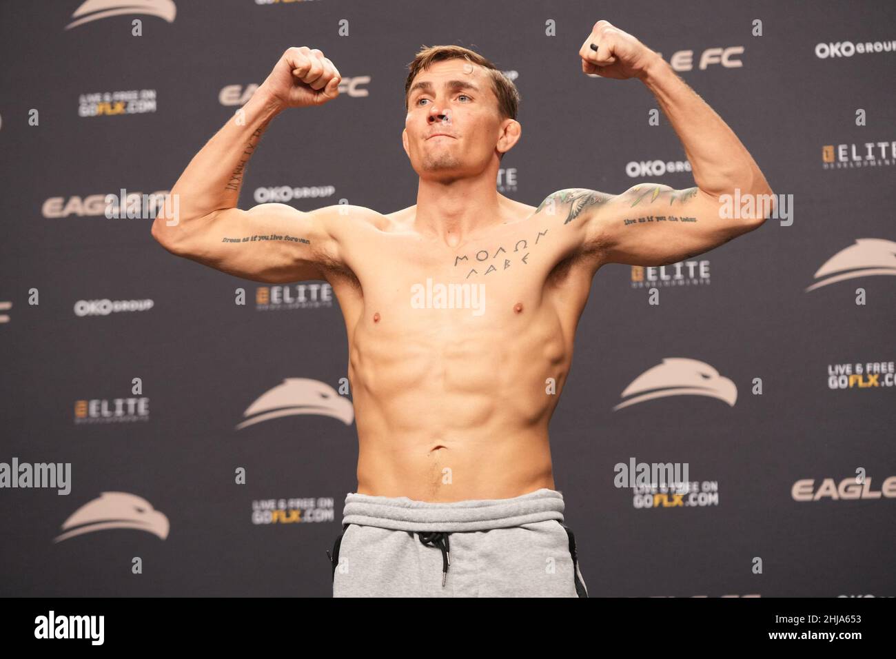 MIAMI, FL- JANUARY 27: Cody Gibson steps on the scale at the Eagle FC ...