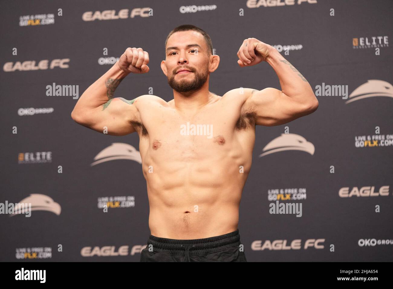 MIAMI, FL- JANUARY 27: Ray Borg steps on the scale at the Eagle FC 44 ...