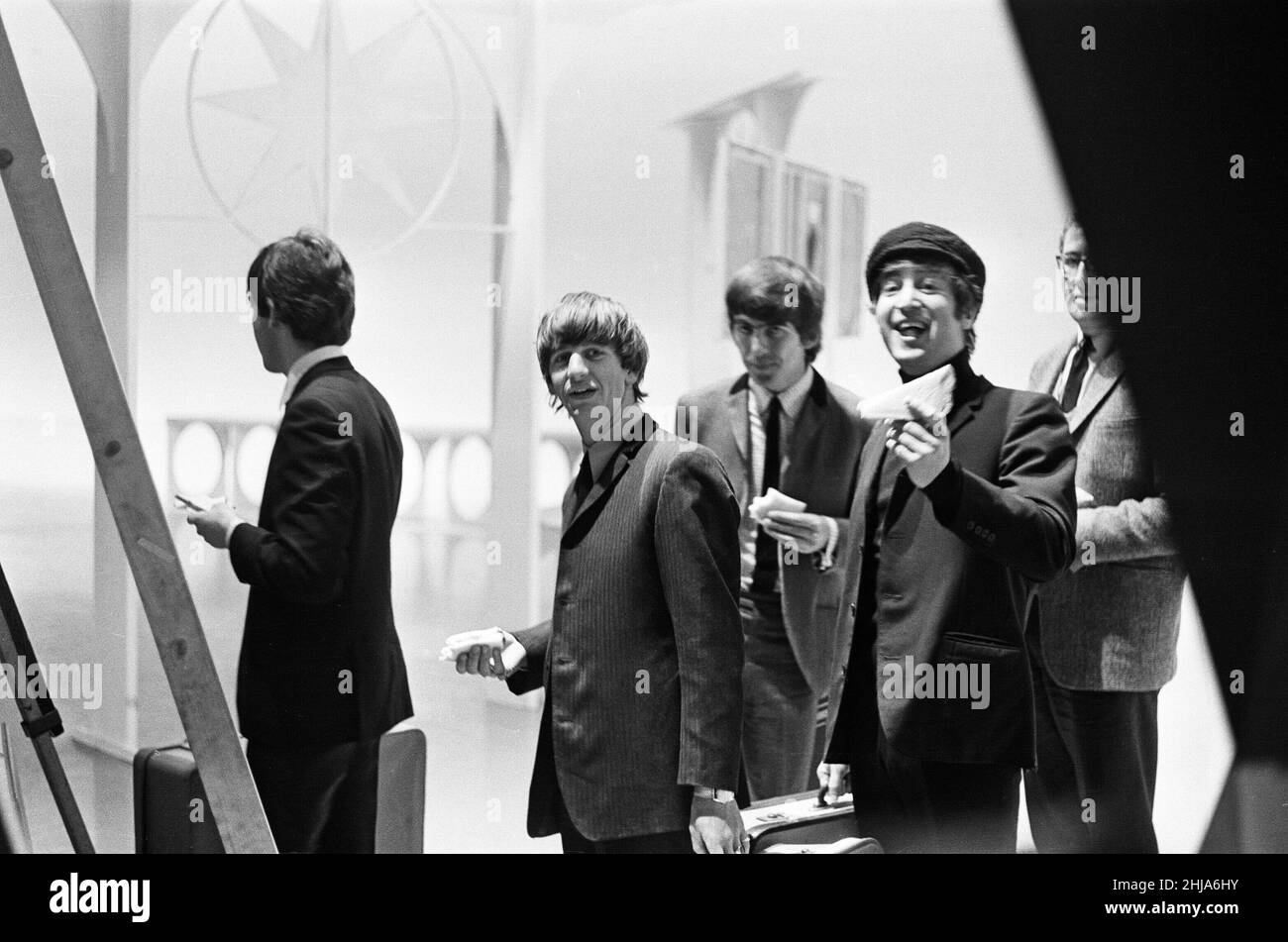The Beatles, Teddington TV Studios. Break during recording of music and ...
