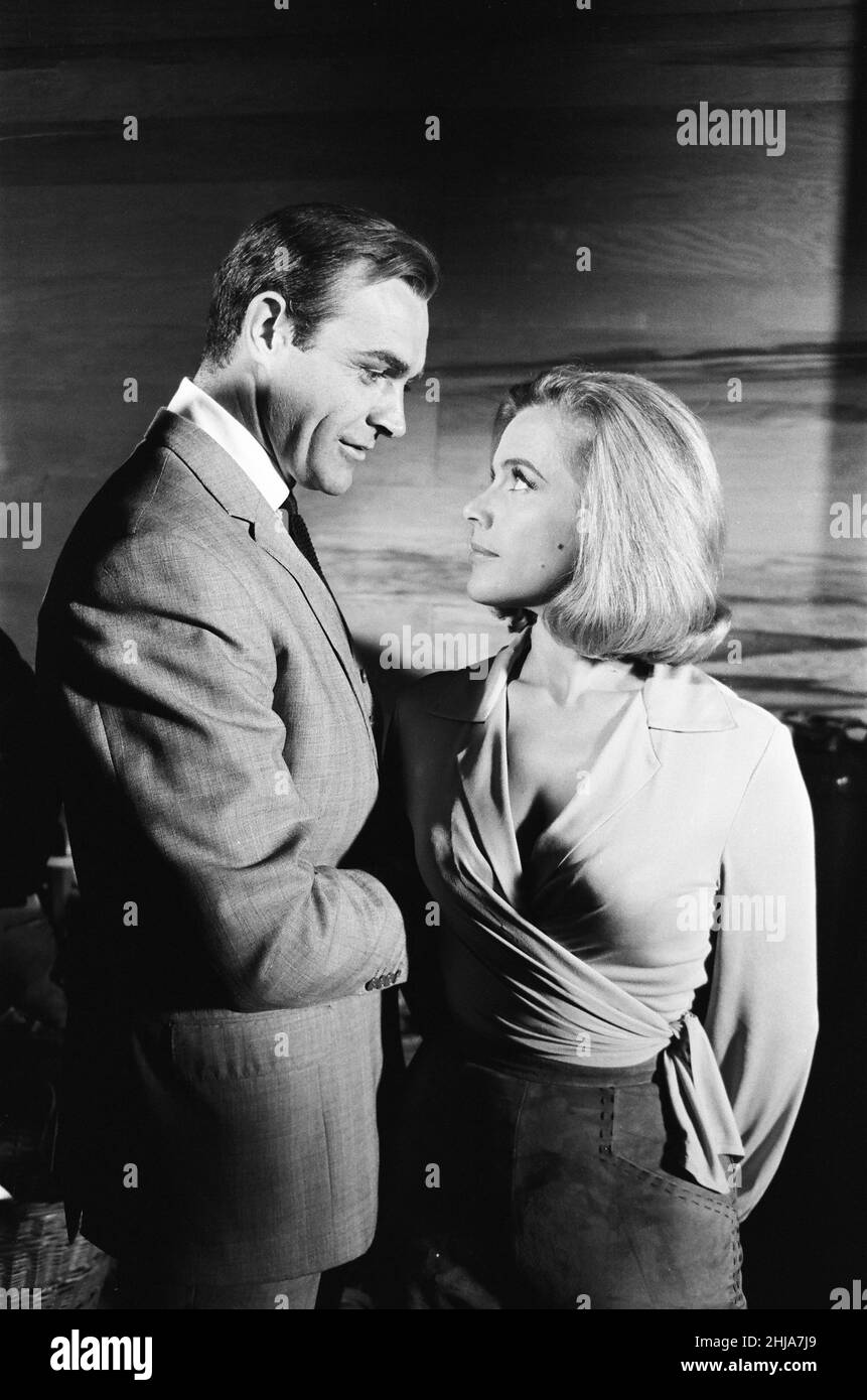 Honor Blackman as Pussy Galore and Sean Connery as James Bond seen here ...