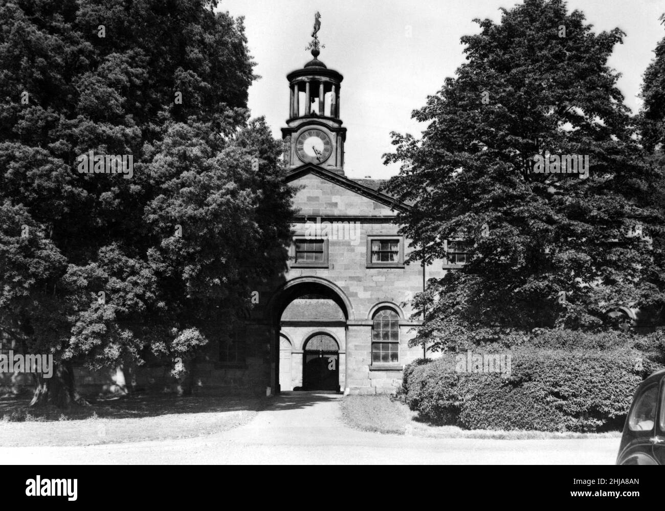 Clock tower entrance to the stables at Ormesby Hall. 17th February 1962 ...
