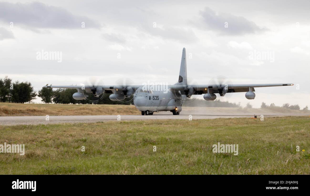 A U.S. Marine Corps C-130 Hercules lands at Ie Shima, Okinawa, Jan. 26 ...