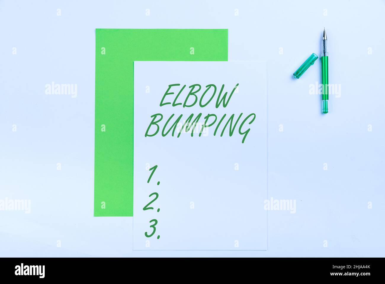 Text caption presenting Elbow Bumping. Word for newlytrended handshake ...