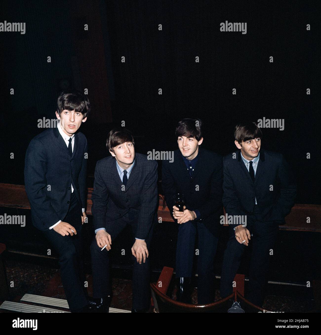 The Beatles pop group in Huddersfield. Left to right: George Harrison ...