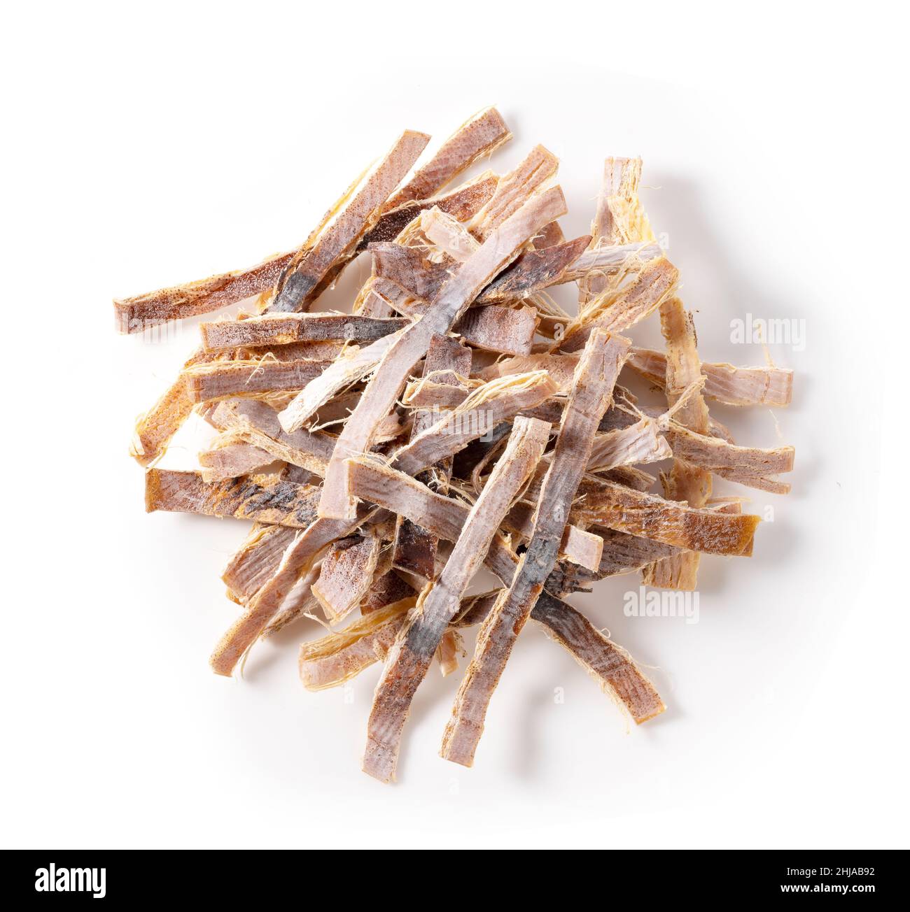 Dried squid placed on a white background. View from above. Surume is a ...