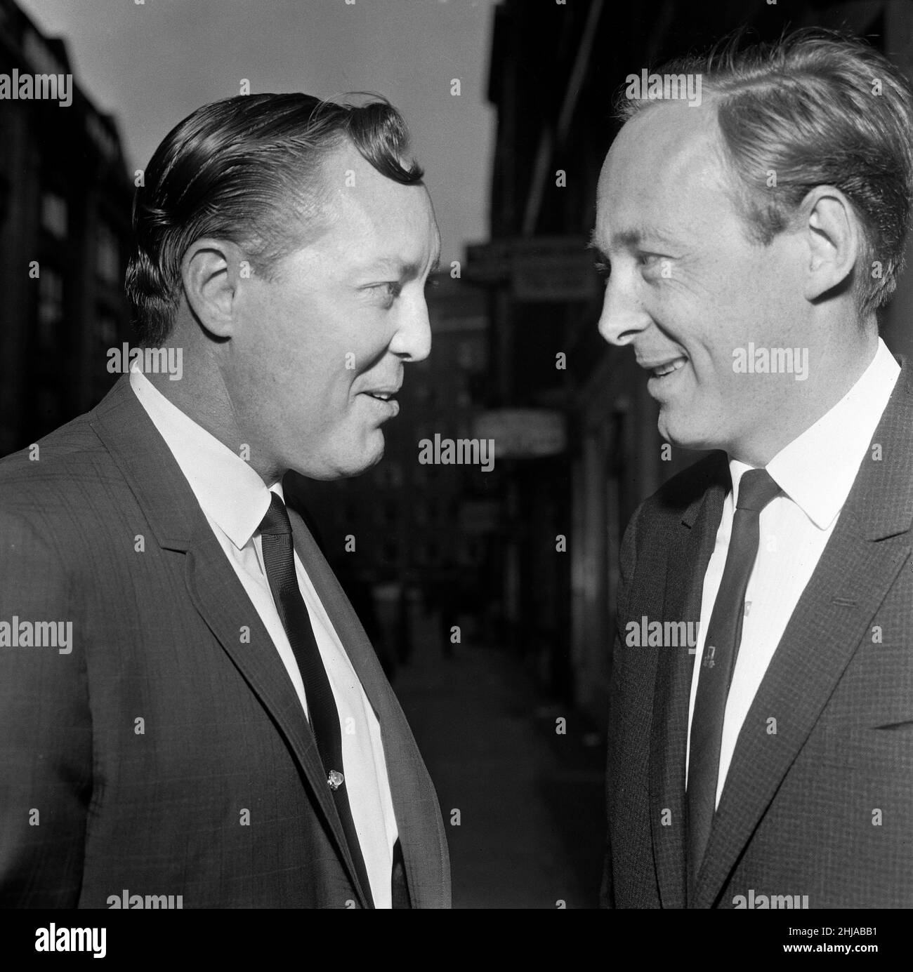 Bill Haley and bandleader Chris Barber are pictured outside the Tin Pan ...