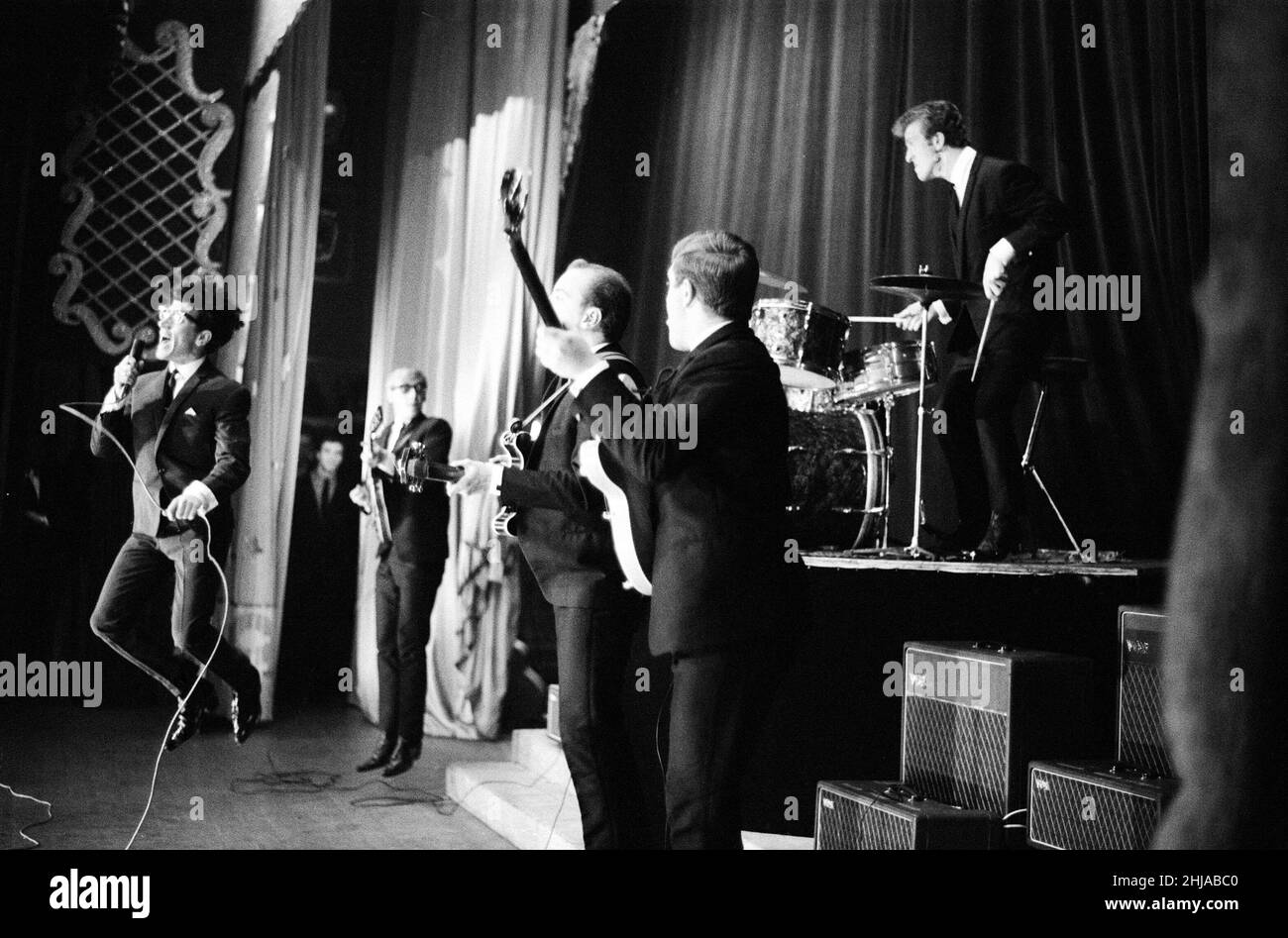 Manchester pop group Freddie and the Dreamers performing on stage at ...