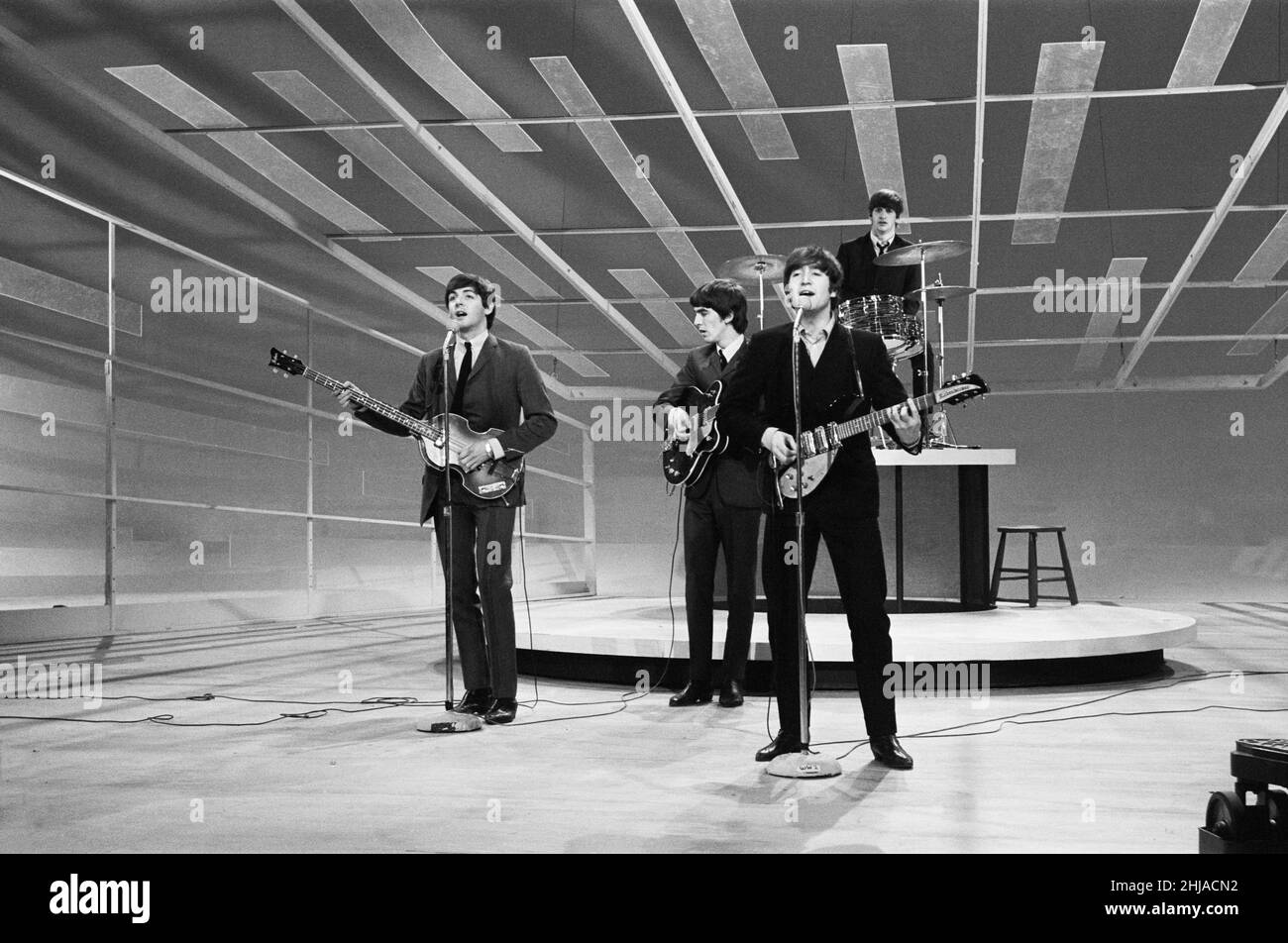 John Lennon Paul McCartney George Harrison and Ringo Starr rehearse ...