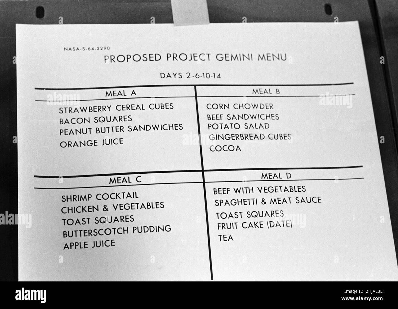 Nasa Space Food Menu