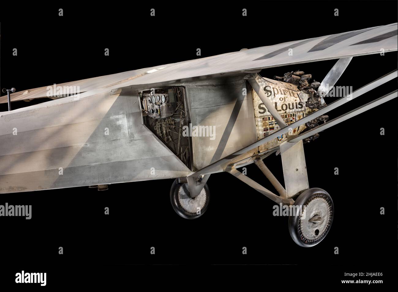 Detail of the "Spirit of St. Louis" airplane flown by Charles Lindbergh ...