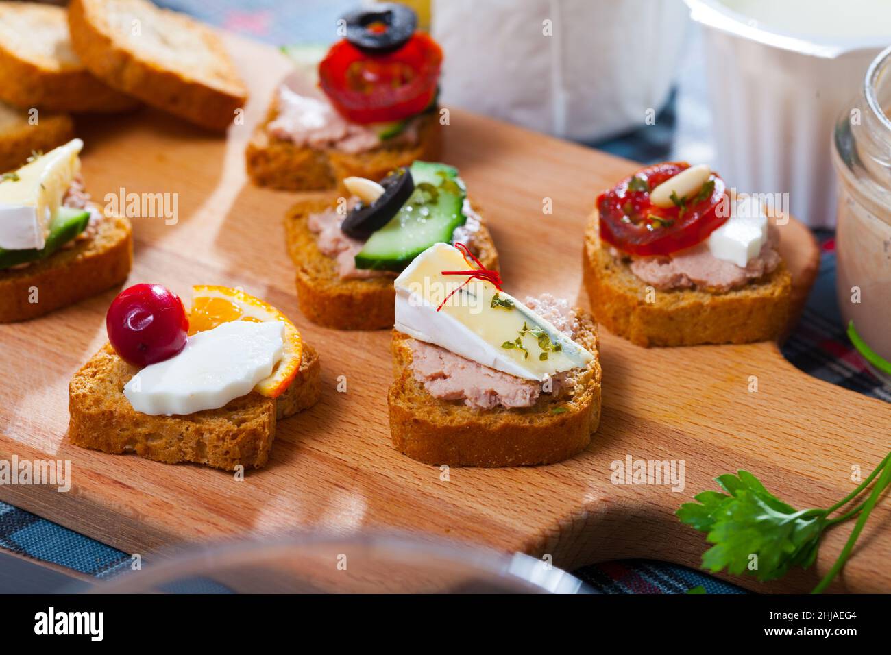 Assorted homemade canape appetizers Stock Photo - Alamy